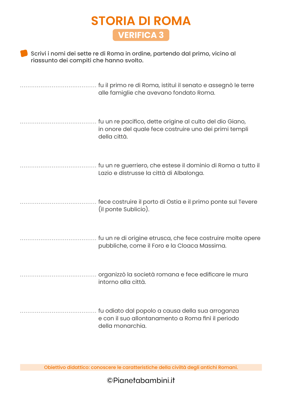 Verifica sui Romani per la Classe Quinta | PianetaBambini.it