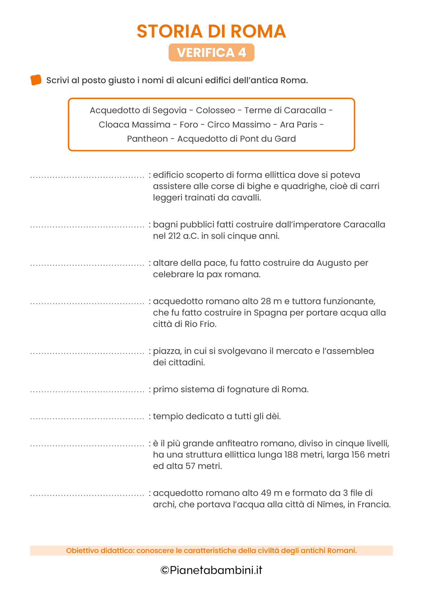Verifica sui Romani per la Classe Quinta | PianetaBambini.it