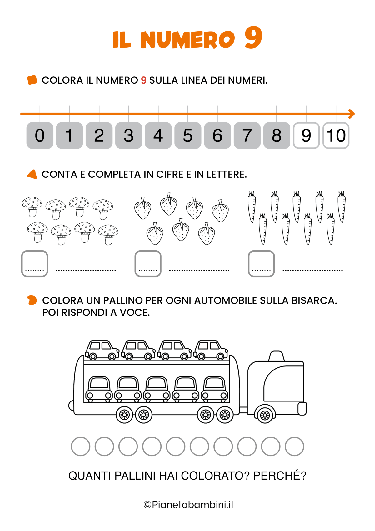 Il Numero 9: Schede per la Classe Prima | PianetaBambini.it