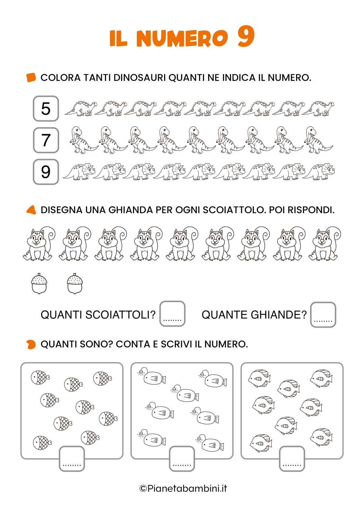Il Numero 9: Schede per la Classe Prima | PianetaBambini.it