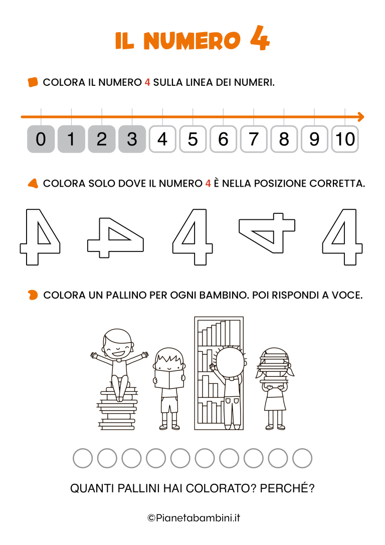 Il Numero 4: Schede per la Classe Prima | PianetaBambini.it