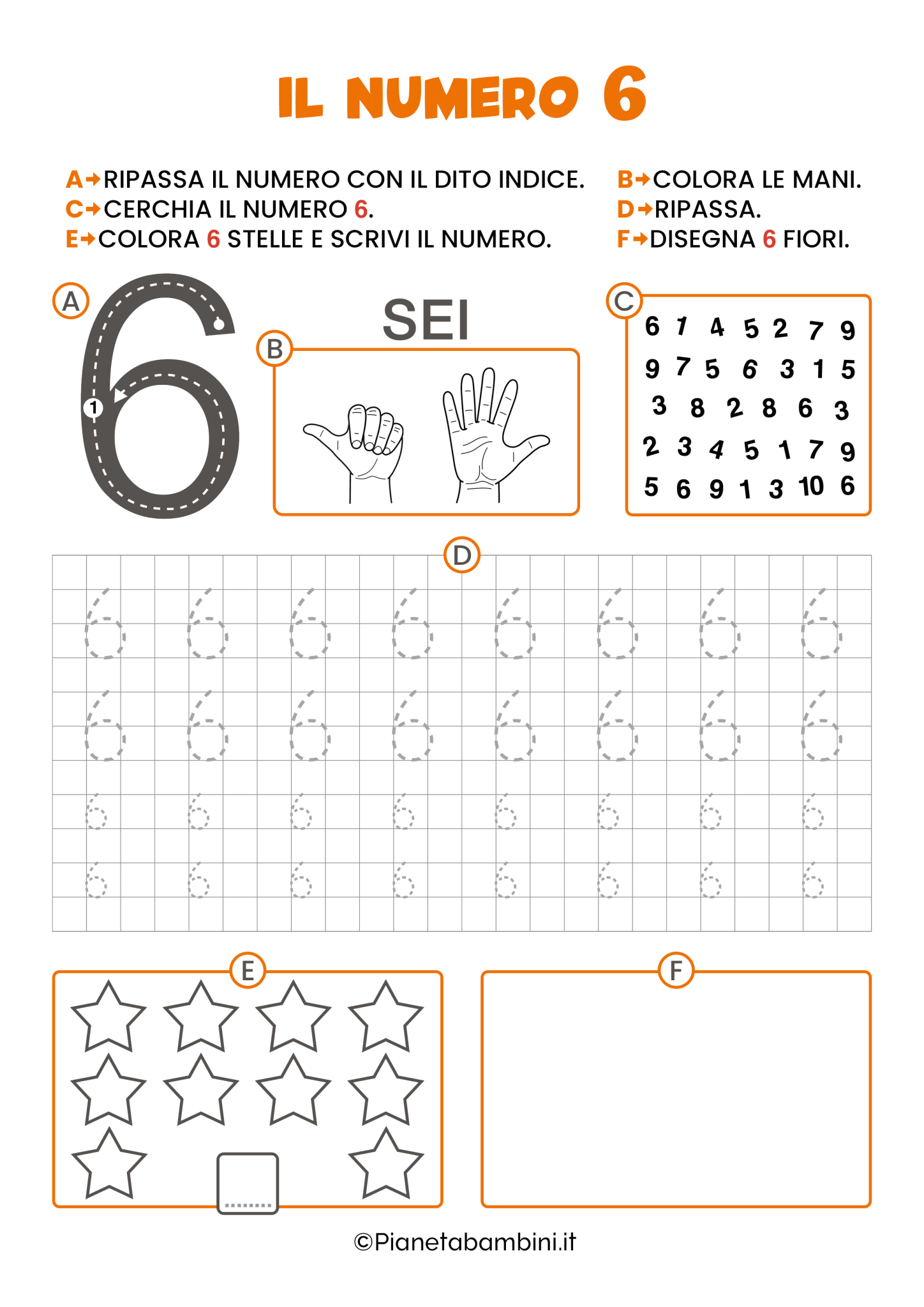 Il Numero 6: Schede per la Classe Prima | PianetaBambini.it