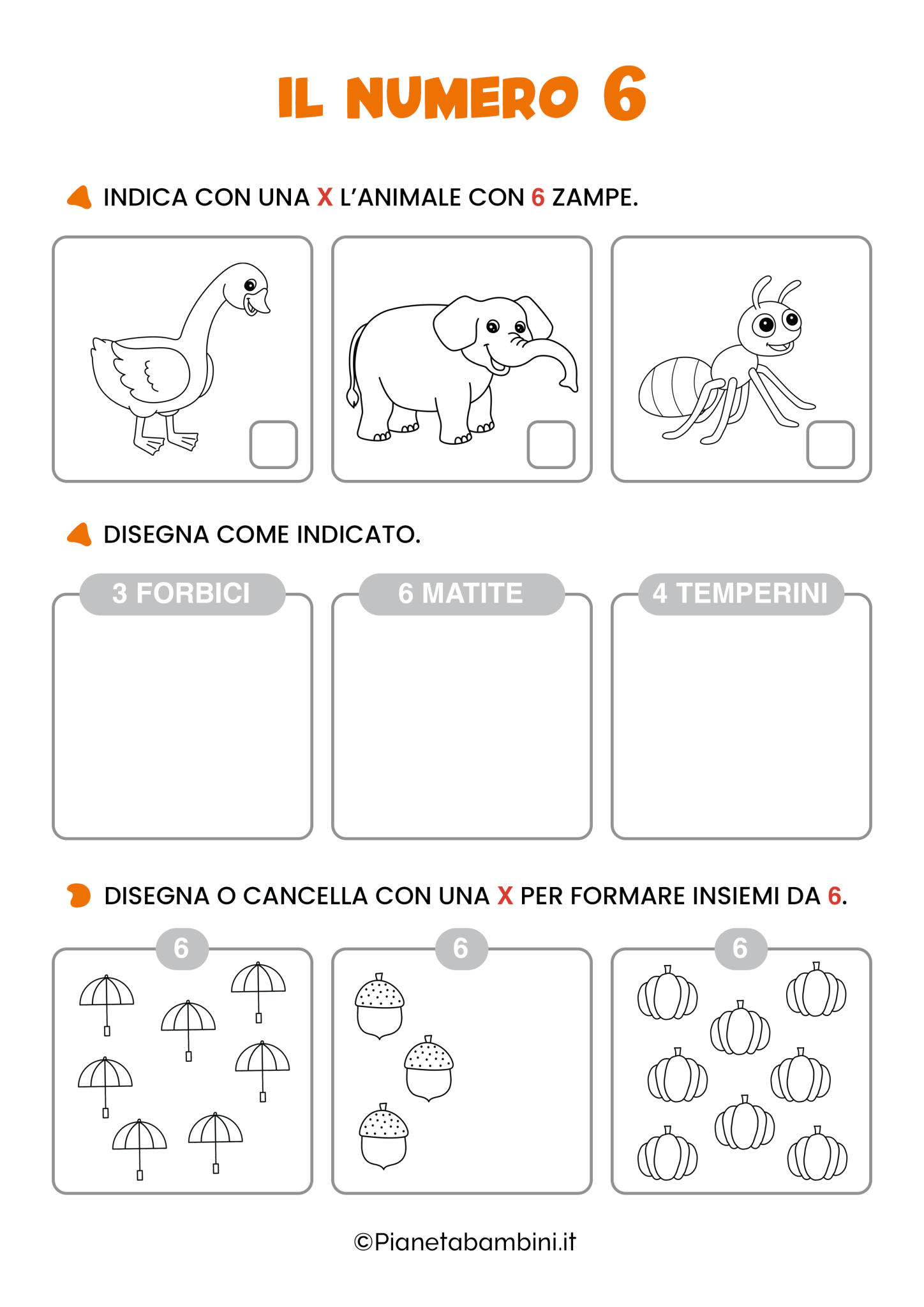 Il Numero 6: Schede per la Classe Prima | PianetaBambini.it