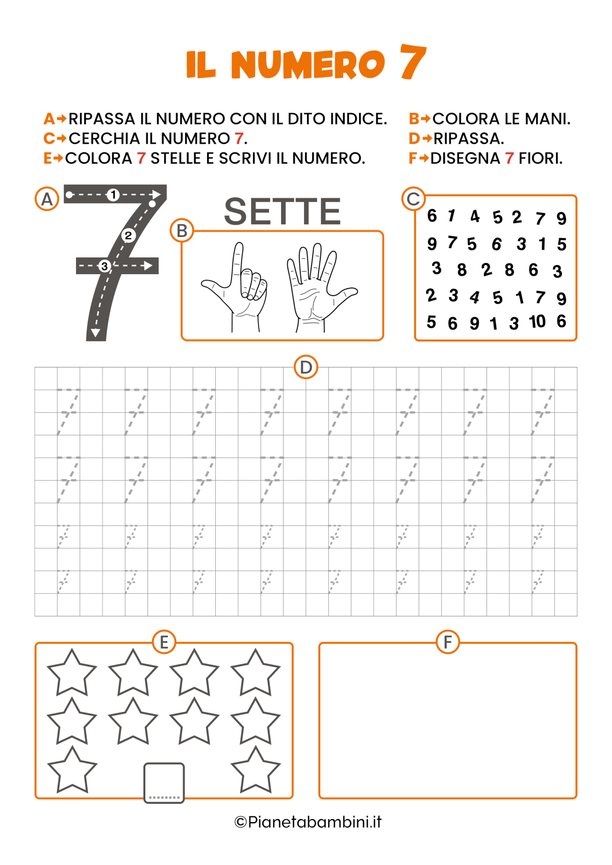 Il Numero 7: Schede per la Classe Prima | PianetaBambini.it