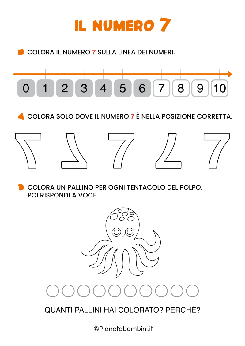 Il Numero 7: Schede per la Classe Prima | PianetaBambini.it