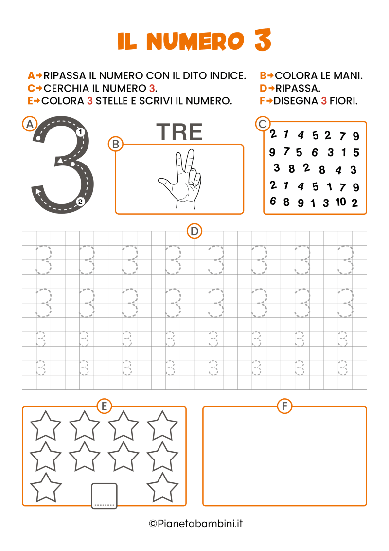 Il Numero 3: Schede per la Classe Prima | PianetaBambini.it