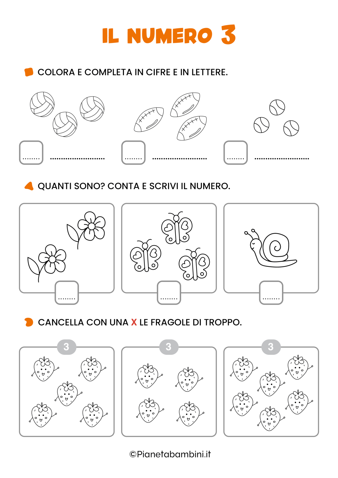 Il Numero 3: Schede per la Classe Prima | PianetaBambini.it