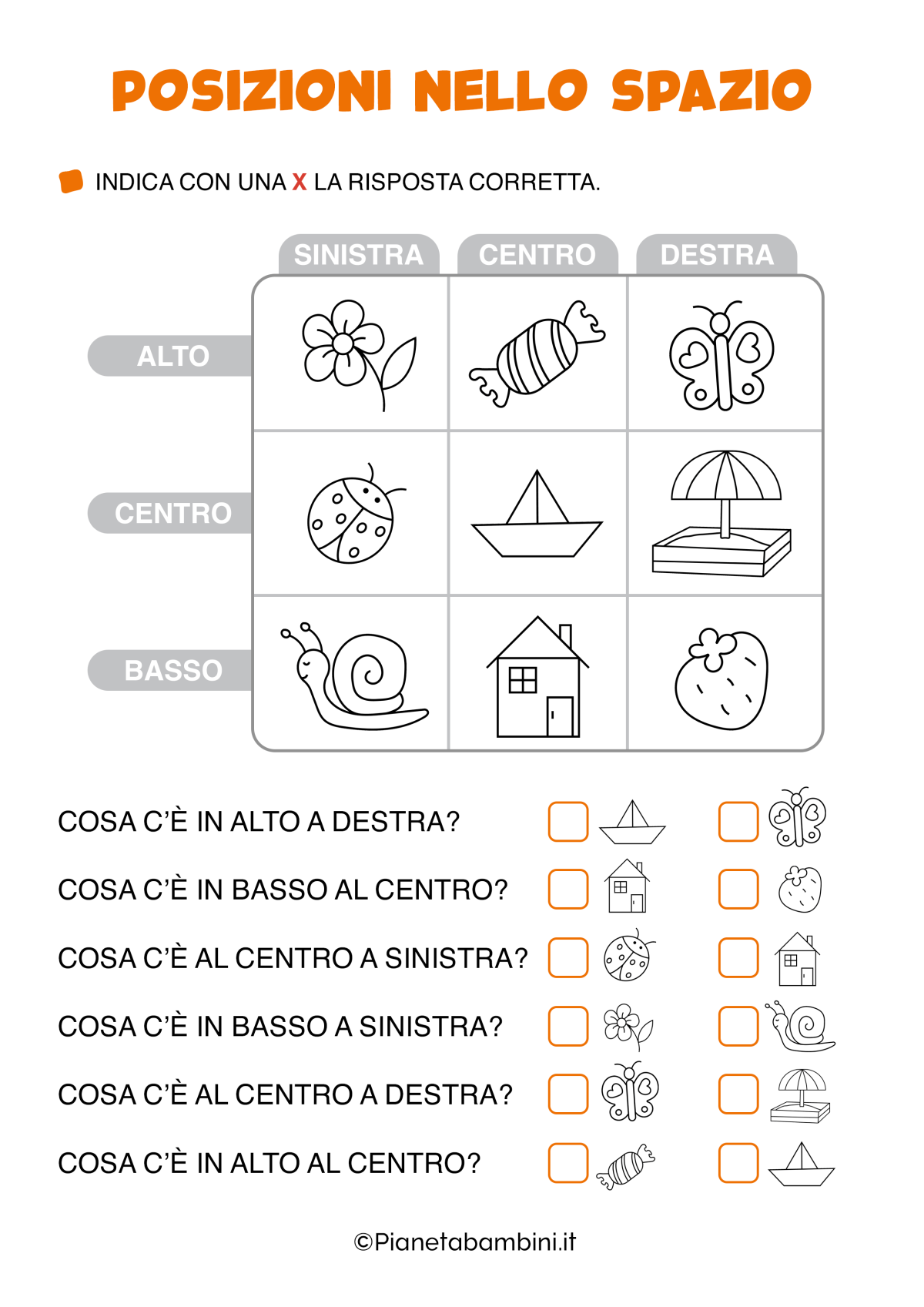 Posizioni nello Spazio: Schede per la Classe Prima | PianetaBambini.it