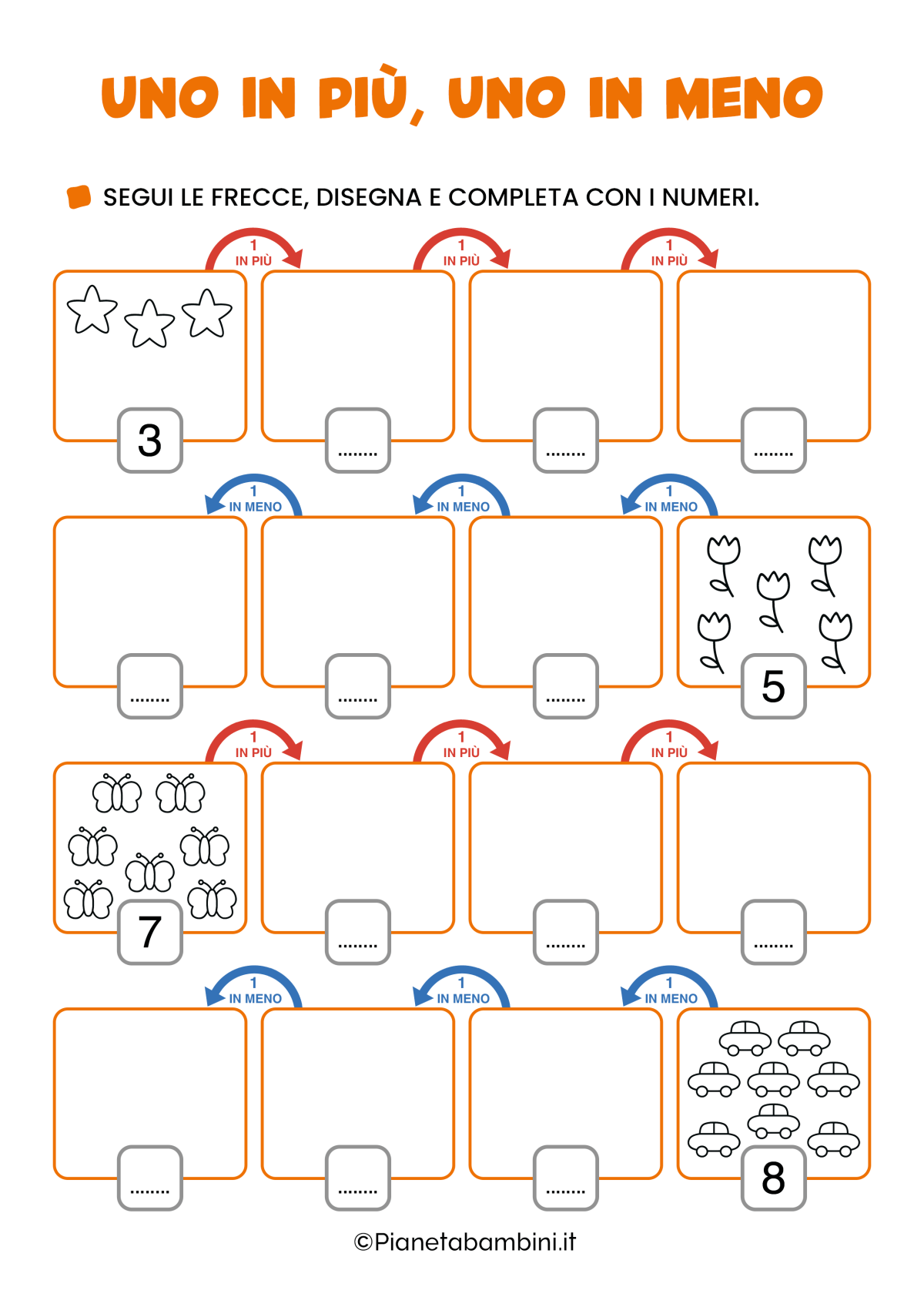 Uno in Più, Uno in Meno: Schede per la Classe Prima | PianetaBambini.it ...