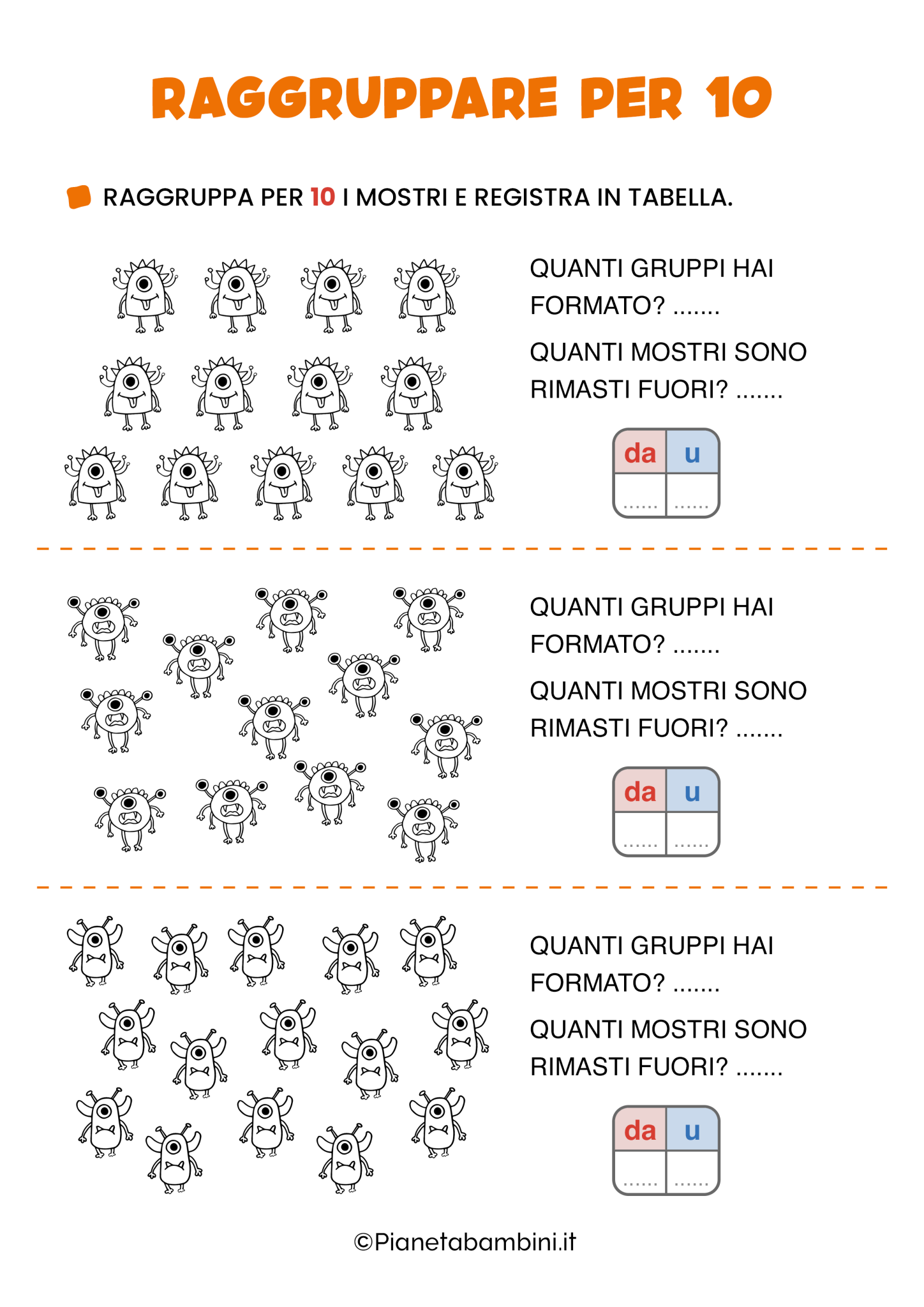 Raggruppare per 10: Schede per la Classe Prima | PianetaBambini.it