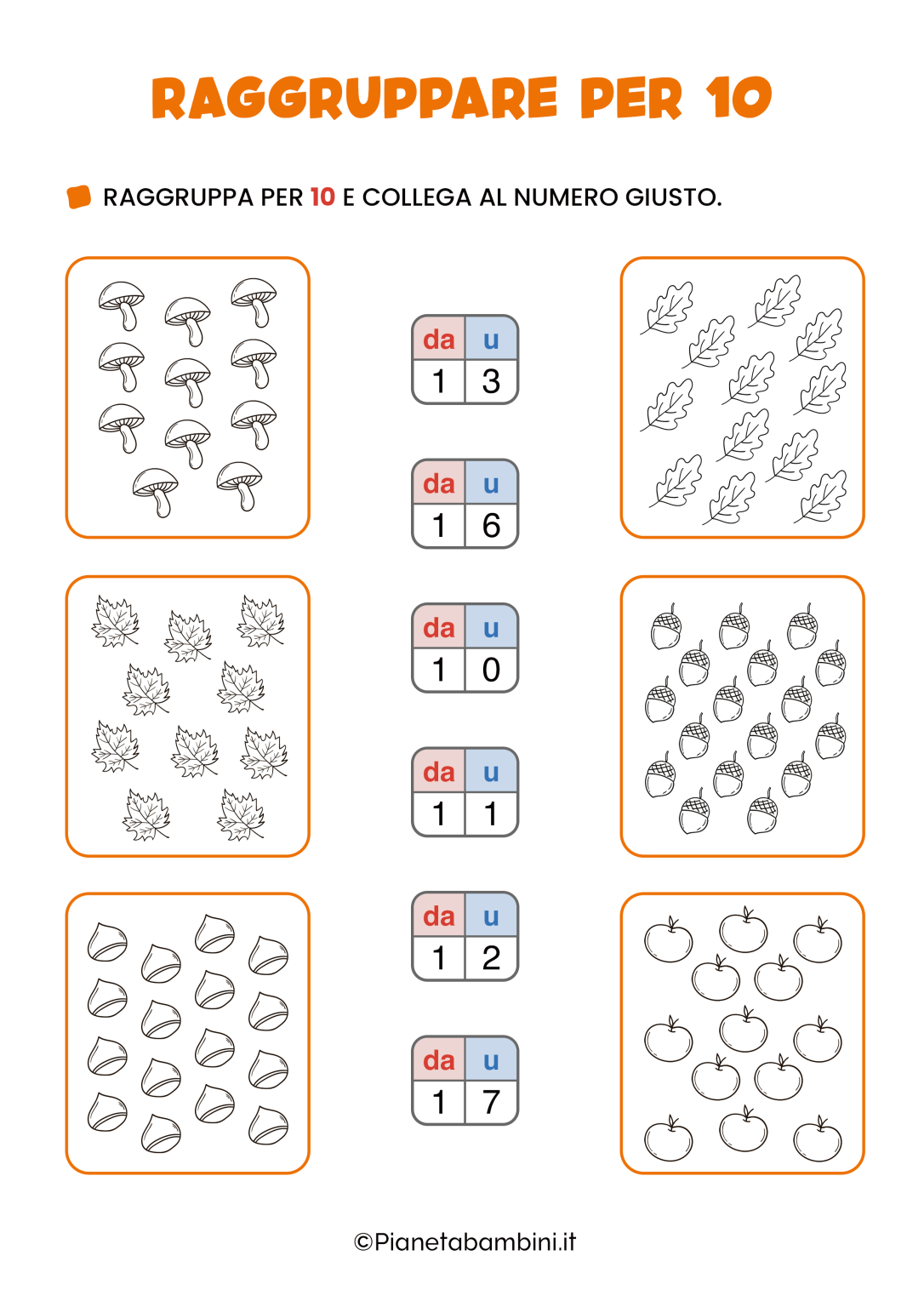Raggruppare per 10: Schede per la Classe Prima | PianetaBambini.it