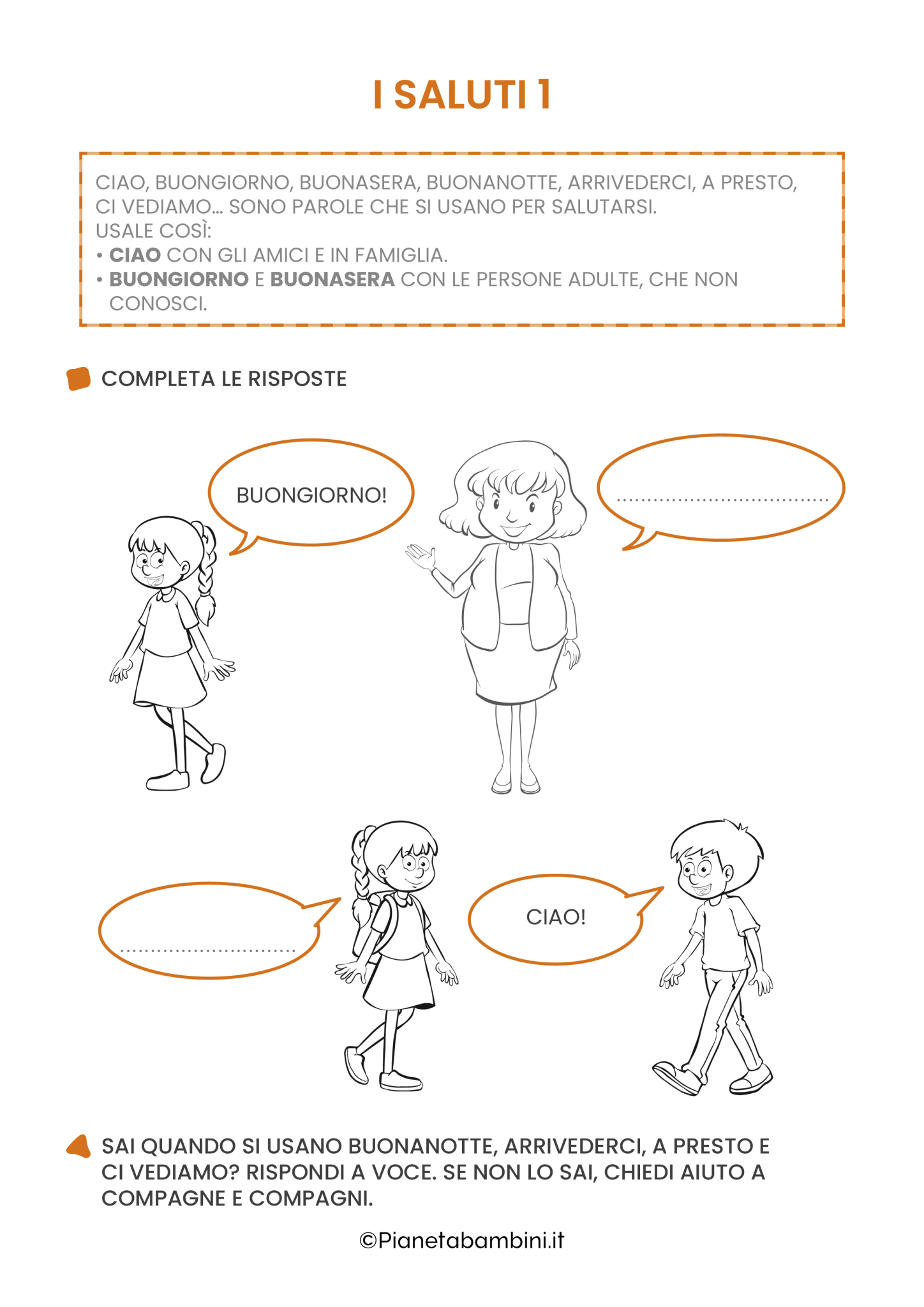 I Saluti in Italiano: Schede per Stranieri e BES | PianetaBambini.it