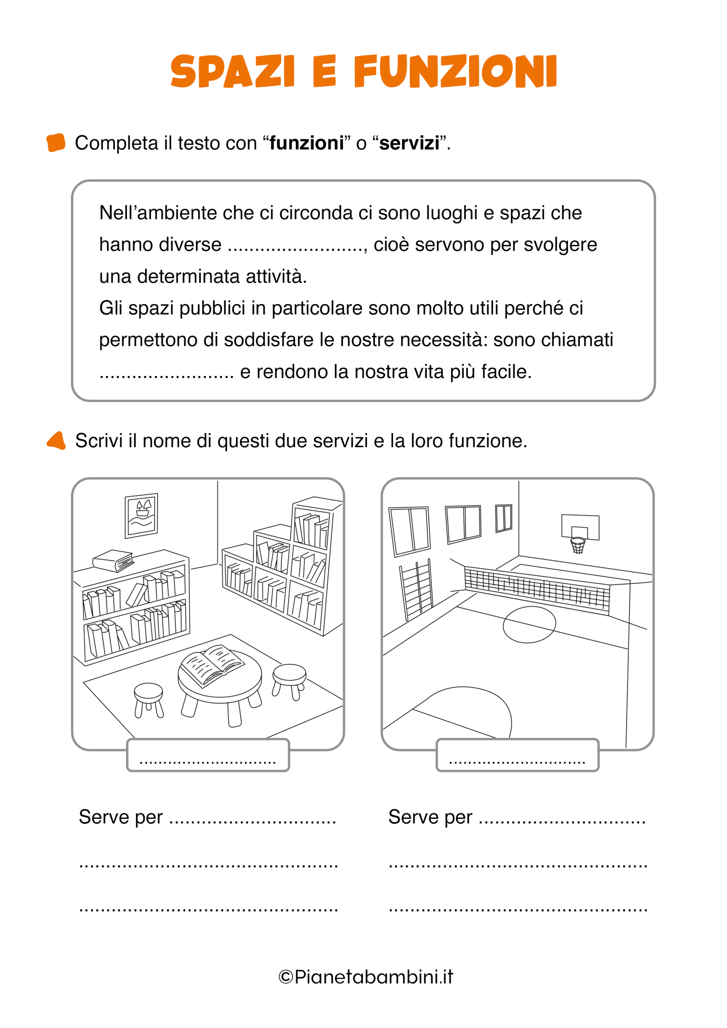 Spazi e Funzioni: Schede per la Classe Seconda | PianetaBambini.it