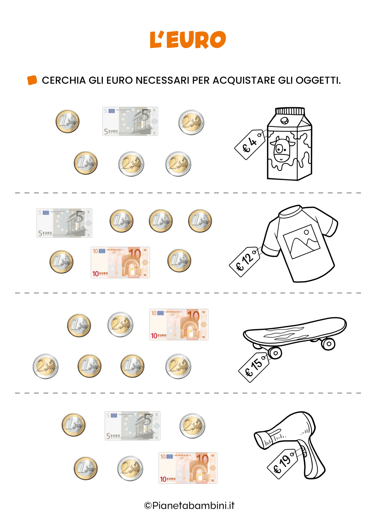 Schede Didattiche sull'Euro per la Scuola Primaria | PianetaBambini.it
