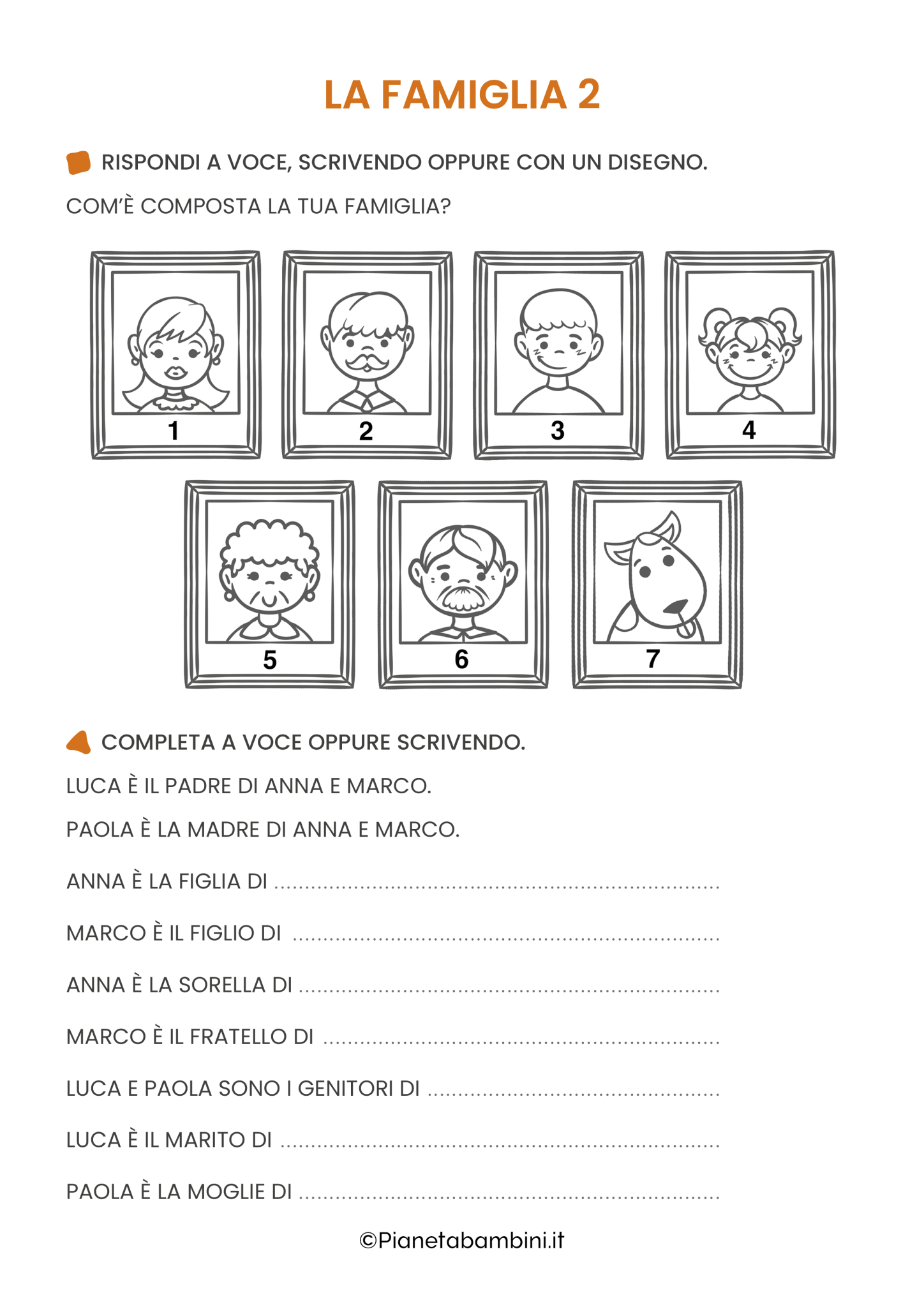 La Famiglia in Italiano: Schede per Stranieri e BES | PianetaBambini.it