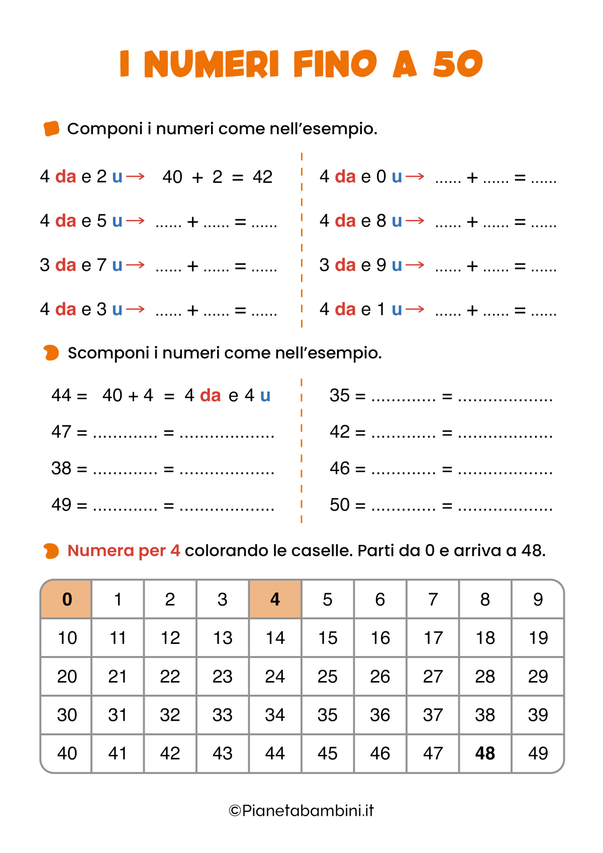I Numeri Fino a 50: Schede per la Classe Seconda | PianetaBambini.it