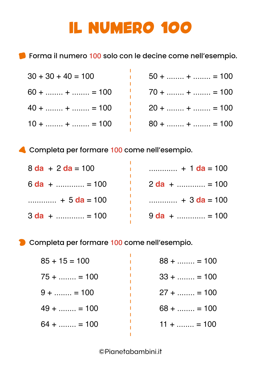 Il Numero 100: Schede per la Classe Seconda | PianetaBambini.it