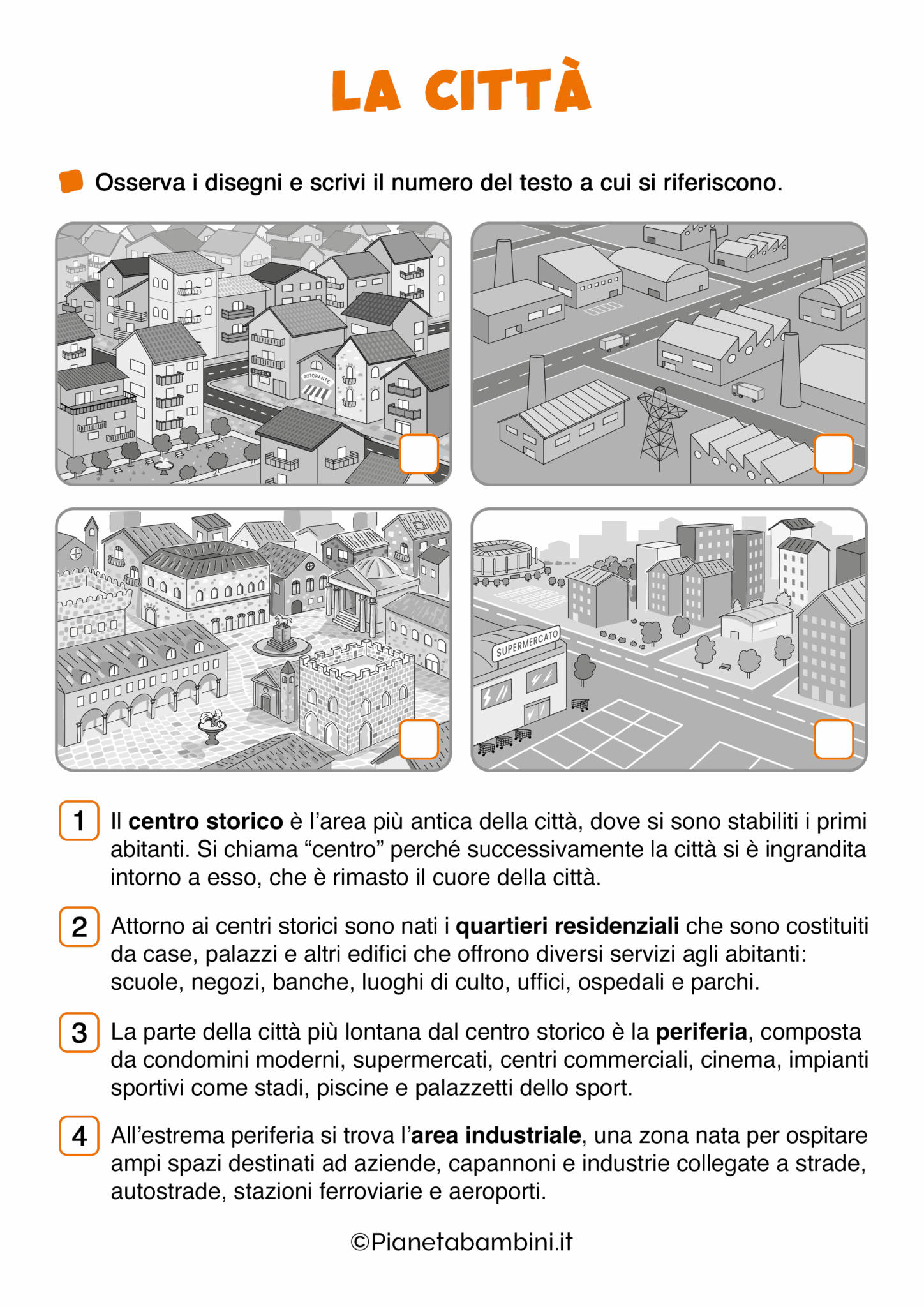La Città: Schede per la Classe Terza | PianetaBambini.it