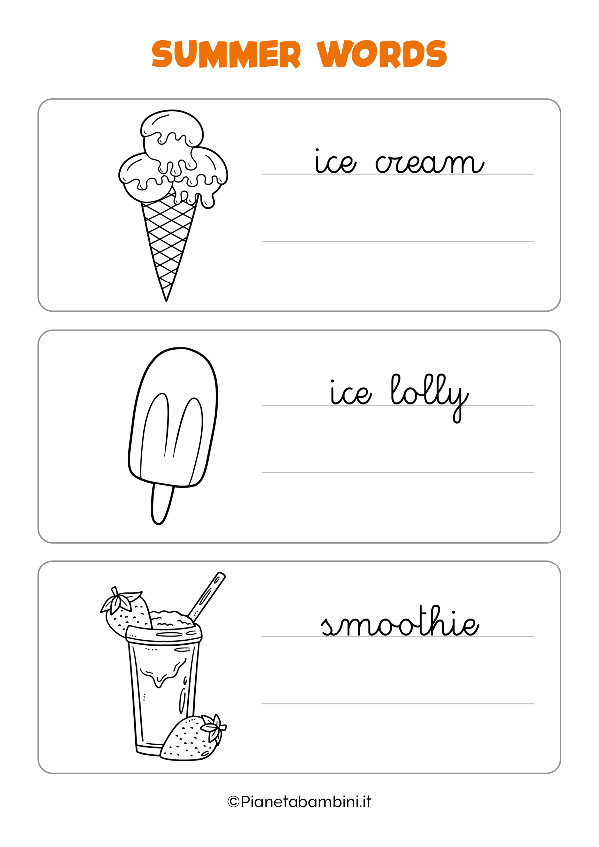 Schede sulle Parole dell'Estate in Inglese (Summer Words ...