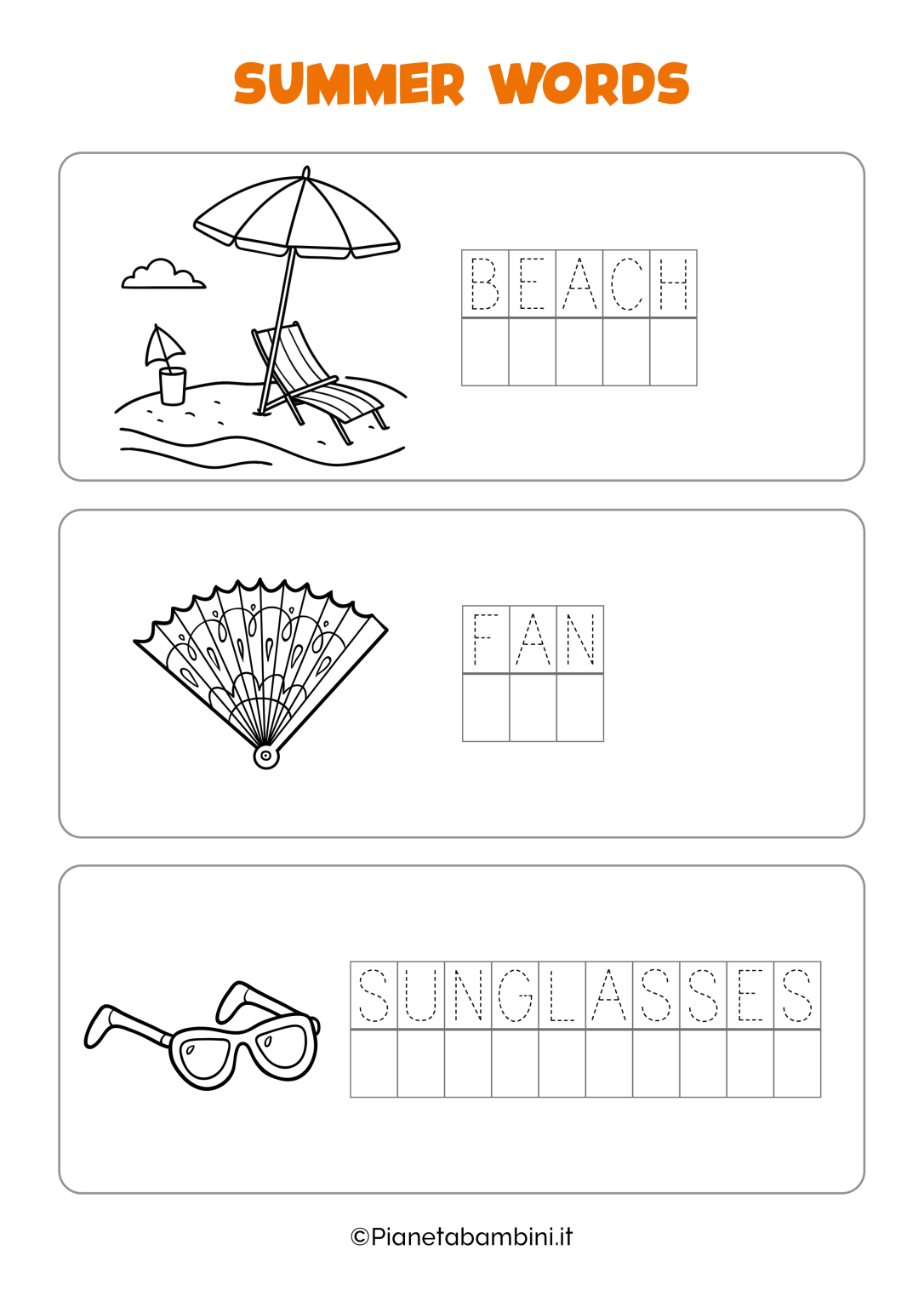 Schede sulle Parole dell'Estate in Inglese (Summer Words ...